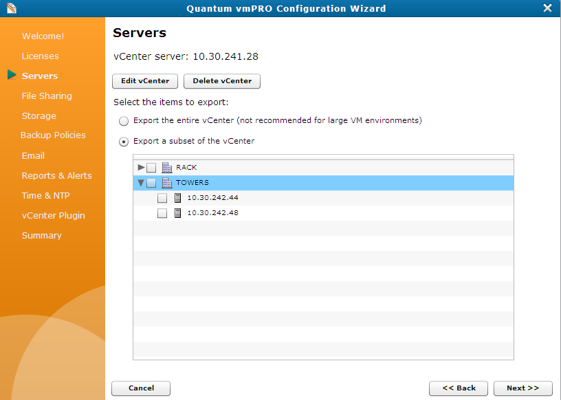 Configuring a vCenter Server for a vmPRO Appliance