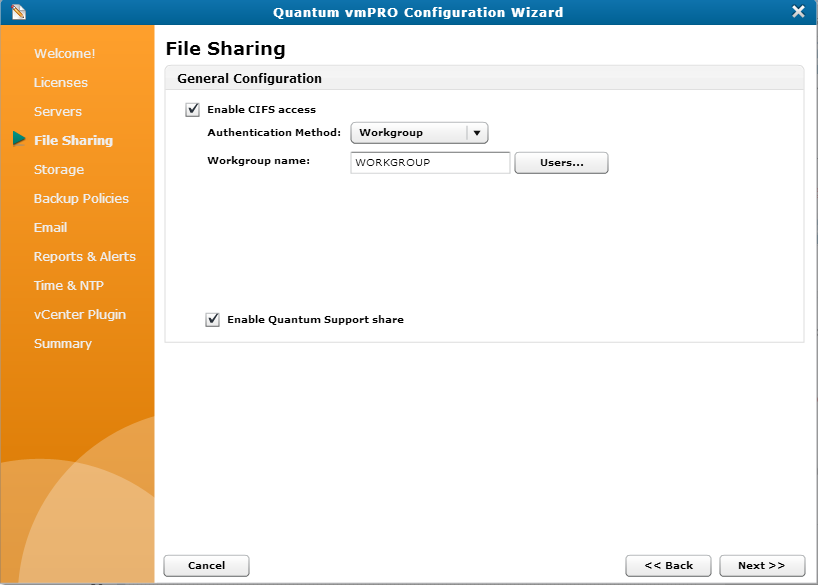 Configuring a CIFS Protocol for a vmPRO Appliance