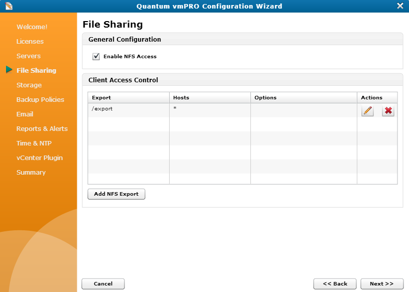 Configuring an NFS Protocol for a vmPRO Appliance