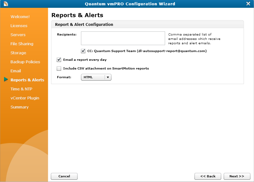 Configuring Reports, Alerts, and Autosupport for a vmPRO Appliance