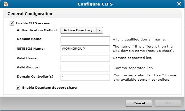 Configuring a CIFS Protocol for a vmPRO Appliance