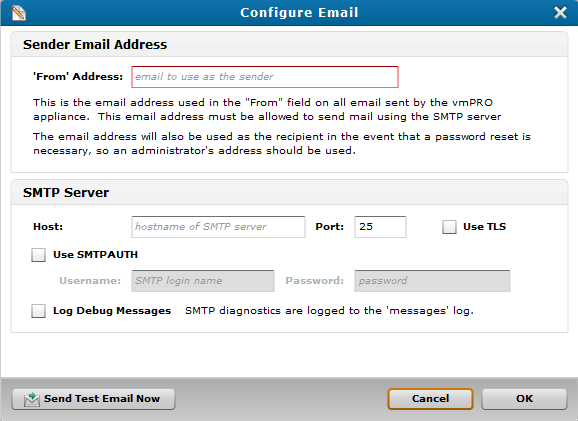 Configuring Email for a vmPRO Appliance