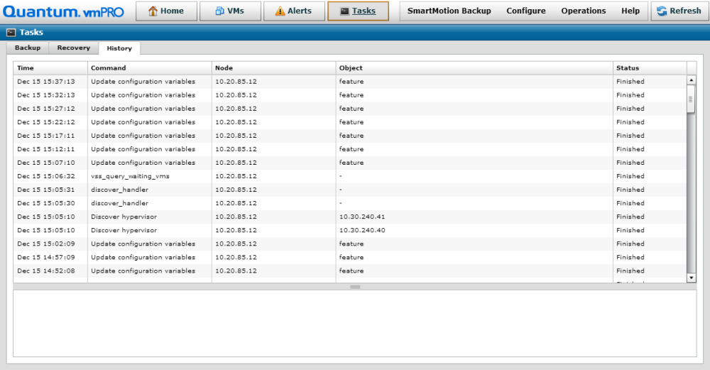 Navigating the vmPRO Tasks Console